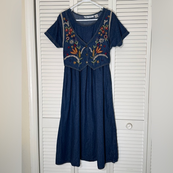 Jane Ashley | Dresses | Jane Ashley Denim Midi Dress Vest Floral ...
